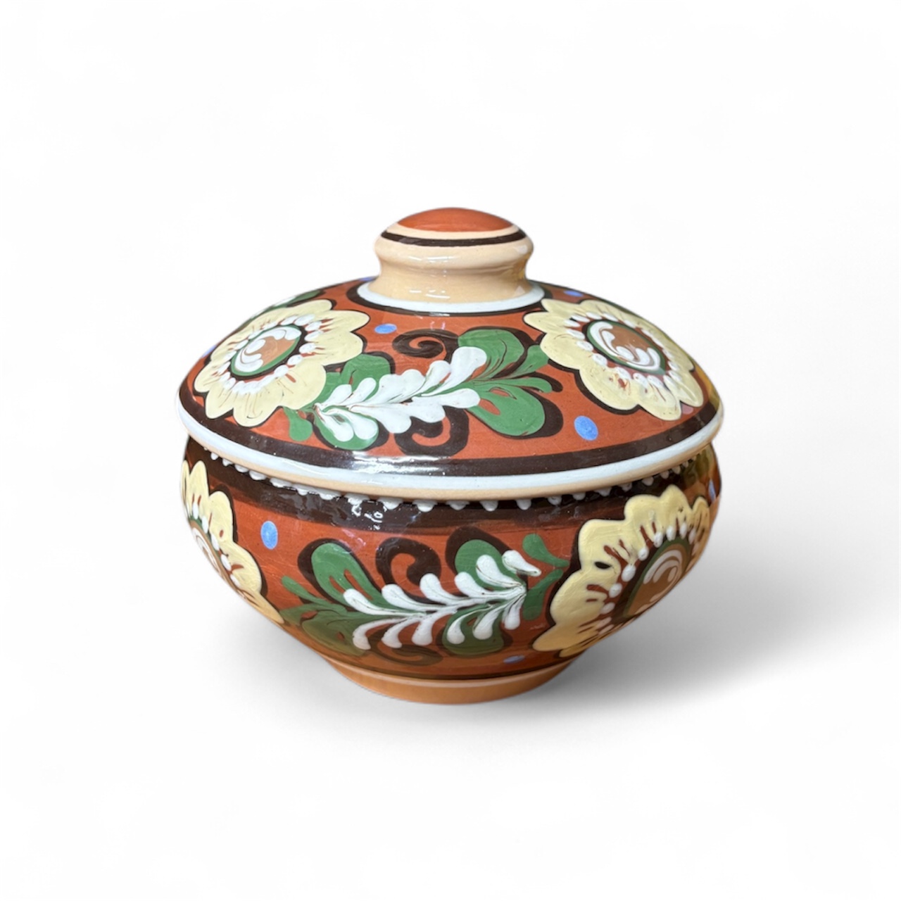 Folk Art pot with Lid - Heritage Trading Company