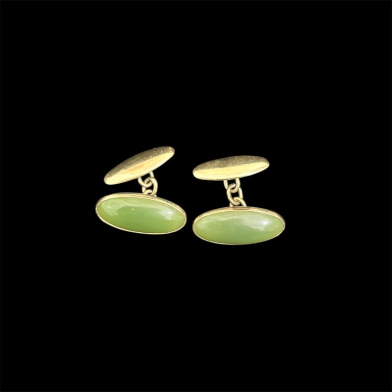A8463 - 9ct gold jade cufflinks - Heritage Trading Company